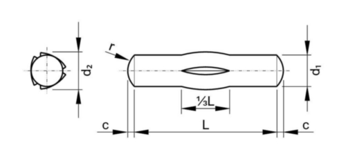 Pasador estriado ajustado DIN 1475 Acero de corte 6X10MM (8717077085022) | Fabory